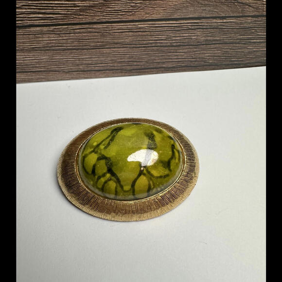 Jewelry | Vintage Jeanne Green Cabochon Painted Glass Oval Brooch Pin ...